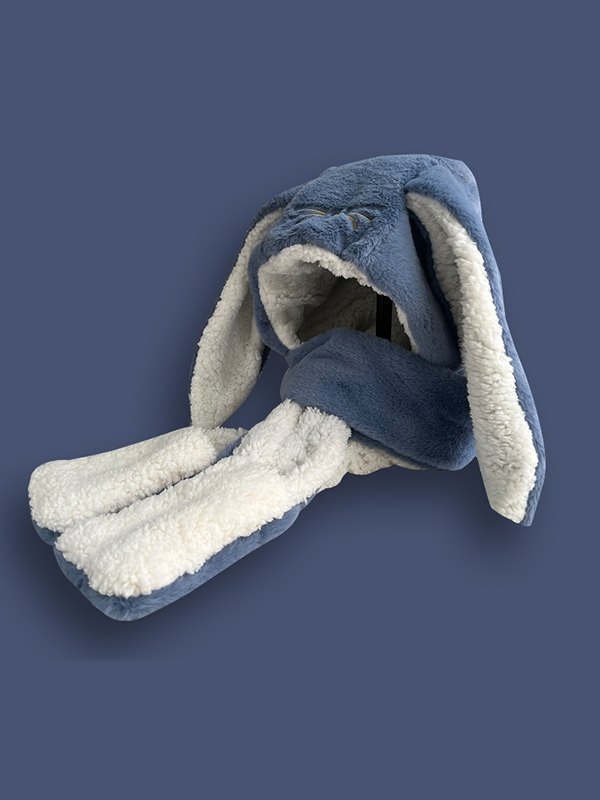 Emmiol Free shipping 2023 3 In 1 Cartoon Rabbit Fuzzy Hat Blue ONE SIZE ...