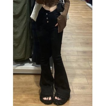 Emmiol Free shipping 2026 Black Button Up Flare Jeans Black S in Flare ...