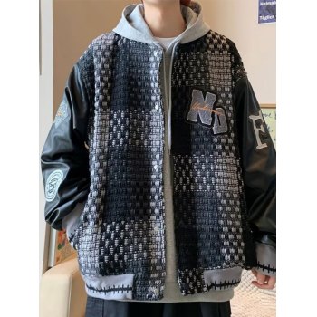 Emmiol Free shipping 2025 Men's Patchwork Tweed Checkered Varsity ...