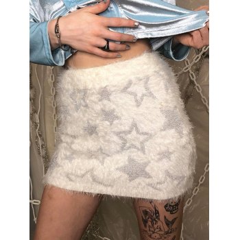 Emmiol Free shipping 2026 Star Fuzzy Knit Mini Skirt White S in Mini ...