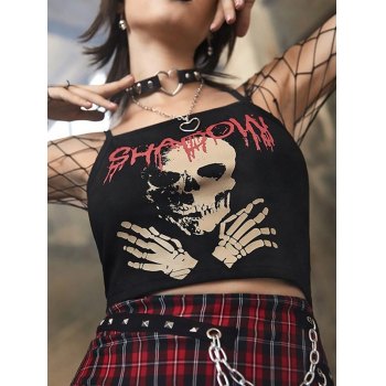 Emmiol Free shipping 2025 Punk Skull Black Cropped Cami Top Black S in ...