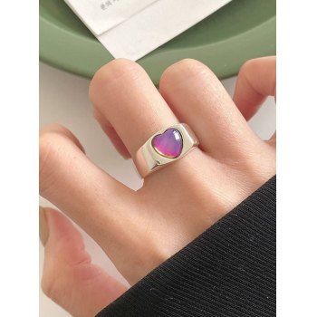 Emmiol Free shipping 2025 Psychedelic Heart Chunky Cuff Ring Silver ONE ...