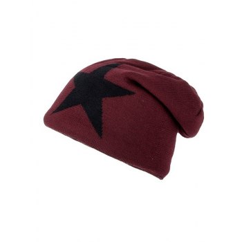 Emmiol Free shipping 2026 Warm Fleece Lining Star Beanie Hat Burgundy ...