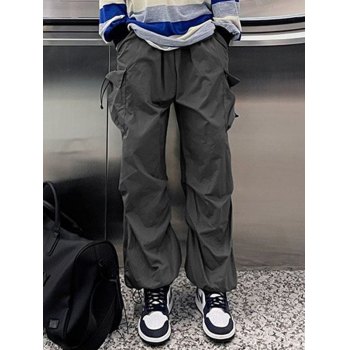 Emmiol Free shipping 2024 Men's Ruched Drawstring Straight Leg Cargo Pants Gray XL in Cargo ...