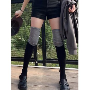 Emmiol Free shipping 2025 Knitted Patchwork Thigh High Socks Black ONE ...