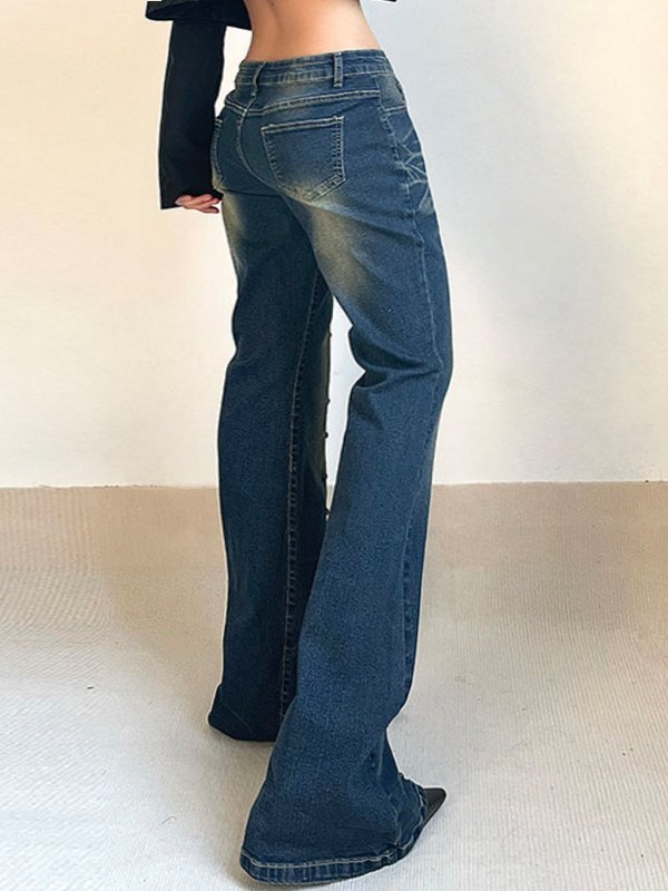 Emmiol Free shipping 2024 Rivet Embellish Y2K Flare Jeans Blue S in Flare Jeans online store ...