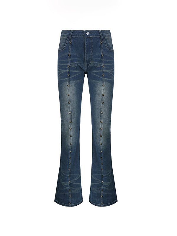 Emmiol Free shipping 2024 Rivet Embellish Y2K Flare Jeans Blue S in Flare Jeans online store ...