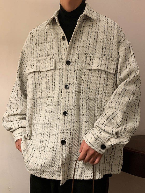 Emmiol Free shipping 2026 Men's Pocket Tweed Shirt Jacket Apricot M in ...