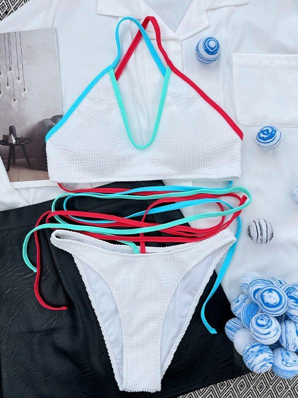 Emmiol Free Shipping 2025 Strappy Tie Smocked Bikini Set White S In