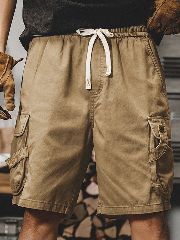 Emmiol Free shipping 2025 Men's Vintage Khaki Cargo Shorts Khaki XL in ...