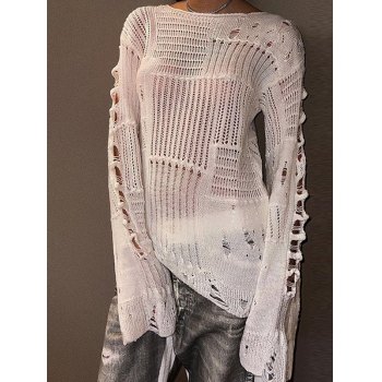 Emmiol Free shipping 2025 Distressed Crochet Knit Top White S in ...