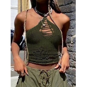 Emmiol Free shipping 2025 Distressed Green Halter Crop Cami Top Green M in Halter Vest online ...