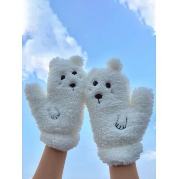 Emmiol Free shipping 2026 Cute Fuzzy Bear Mittens White ONE SIZE in ...