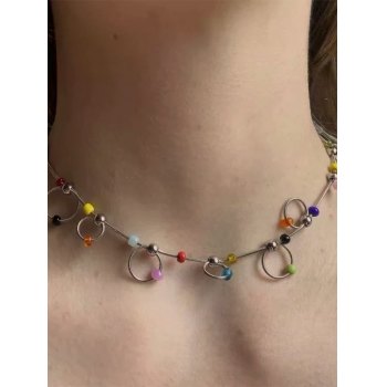 Emmiol Free shipping 2025 Color Beads O Ring Necklace Silver ONE SIZE ...
