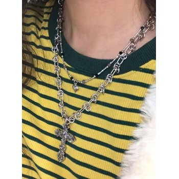 Emmiol Free shipping 2025 Punk Cross Silver Chain Necklace Silver ONE ...