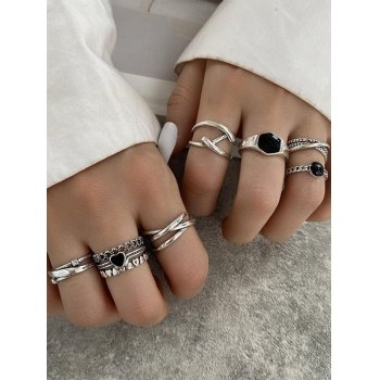 Emmiol Free shipping 2026 7pcs Silver Cuff Ring Set Silver ONE SIZE in ...