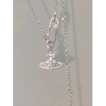 Emmiol Free shipping 2025 Rhinestone Safety Pin Cosmos Necklace Silver ...