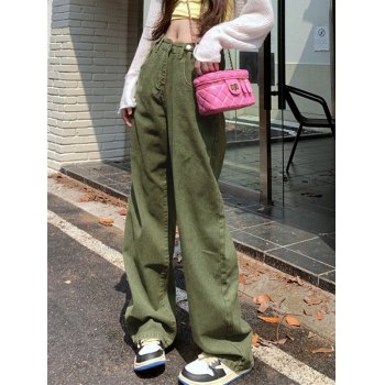 Emmiol Free shipping 2025 Washed Retro Green Boyfriend Jeans Green M in Boyfriend Jeans online ...