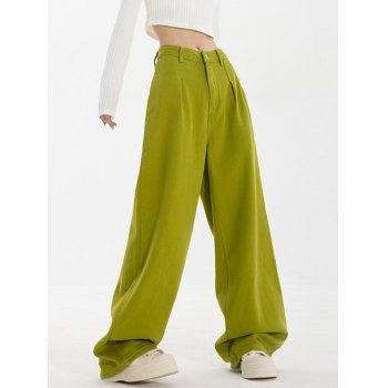 Emmiol Free shipping 2025 Pleat Denim Baggy Boyfriend Jeans Green M in Boyfriend Jeans online ...