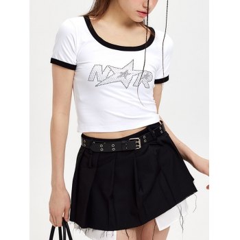 Emmiol Free shipping 2025 Rhinestone Logo Ringer Crop Top White M in ...