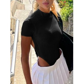 Emmiol Free shipping 2025 Patchwork Mesh Backless Bodysuit Black S in ...