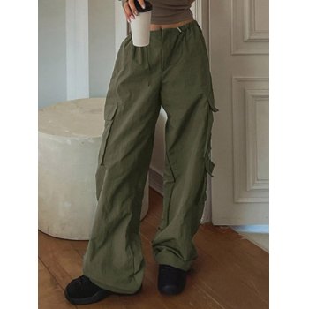 Emmiol Free shipping 2023 Ruched Parachute Baggy Cargo Pants Chive S in ...