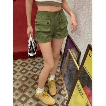 Emmiol Free shipping 2025 Cuffed Mini Cargo Shorts Chive S in Shorts ...