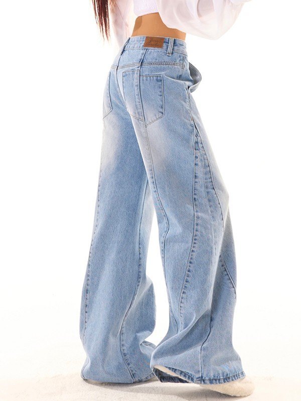 Emmiol Free shipping 2025 Faded Wash Paneled Seam Boyfriend Jeans Faded ...