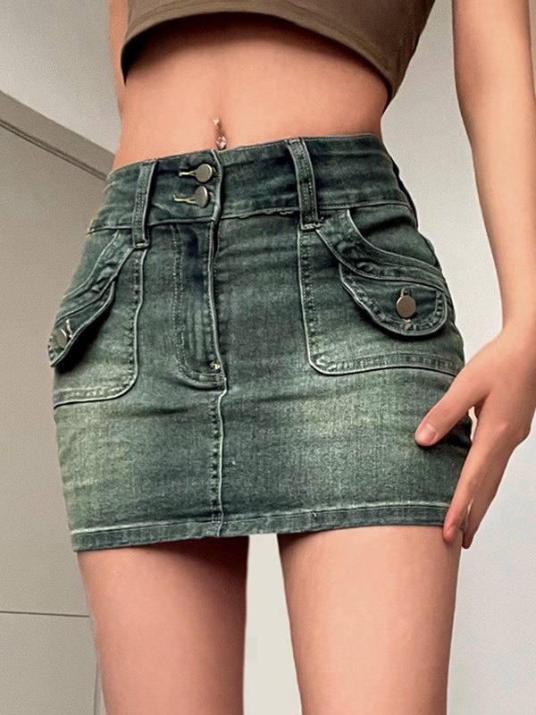 Emmiol Free shipping 2025 Distressed Denim Package Hip Mini Skirts Blue ...