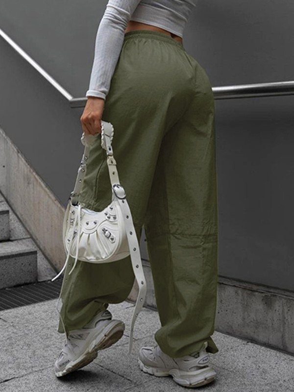 Emmiol Free shipping 2025 Drawstring Baggy Cargo Pants Chive S in Cargo ...