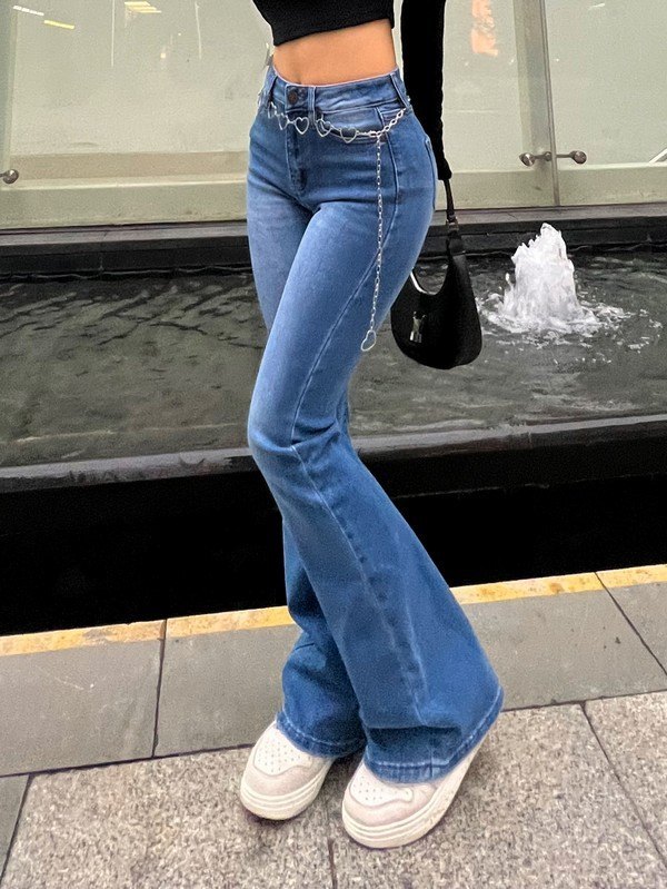 Emmiol Free shipping 2025 Classic Blue Denim Stretch Flare Jeans Blue S ...