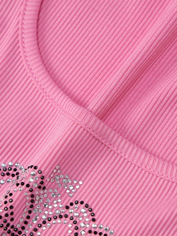 Emmiol Free shipping 2023 Rhinestone Winged Heart Ribbed Cropped Tank ...