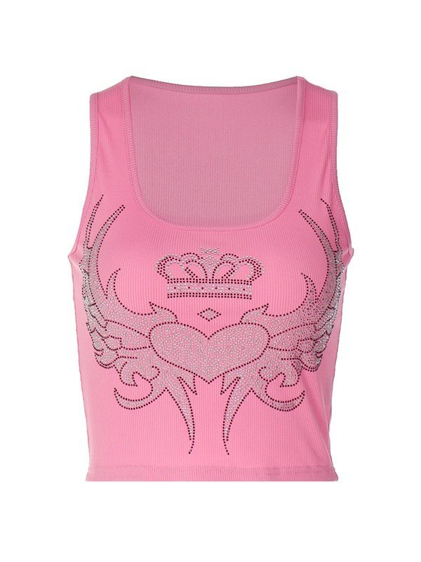 Emmiol Free shipping 2023 Rhinestone Winged Heart Ribbed Cropped Tank ...