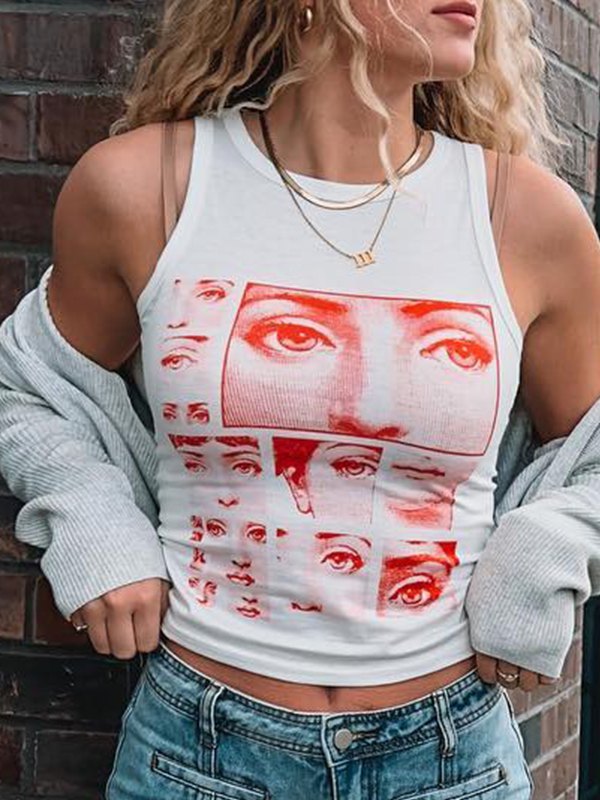 Emmiol Free shipping 2026 Staring Eye Graphic Crop Tank Top Red S in ...