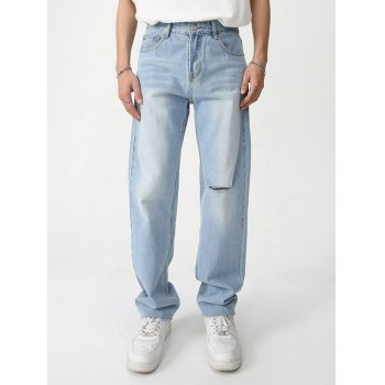 Emmiol Free shipping 2025 Men's Denim Blue Knee Ripped Jeans Blue L in ...