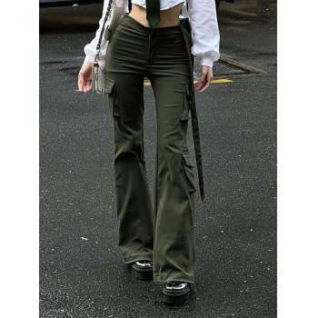 Emmiol Free shipping 2024 Tie Strap Straight Leg Cargo Pants Chive S in ...