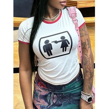 Emmiol Free shipping 2025 Y2K Printed Ringer Crop Top White S in Short ...