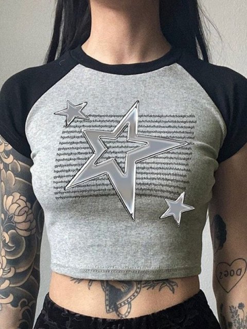 Emmiol Free shipping 2023 Vintage Figure Raglan Long Sleeve Crop Top ...