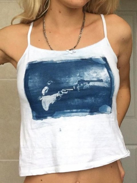 Emmiol Free shipping 2023 Star Eye Print Crop Cami Top Black S in Tank ...