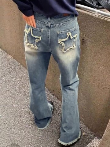 Emmiol Free shipping 2023 Vintage Wash Distressed Star Patch Boyfriend ...