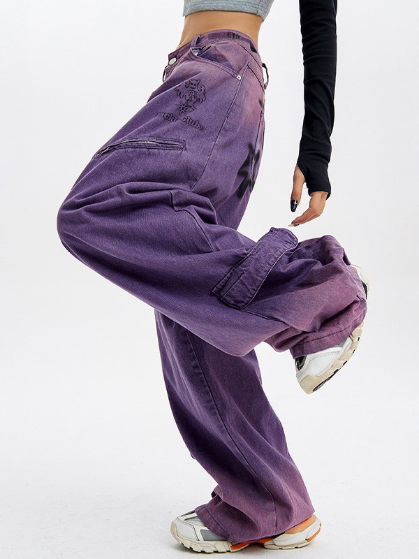 Emmiol Free shipping 2023 Star Spider Web Orint Cargo Jeans Purple S in ...