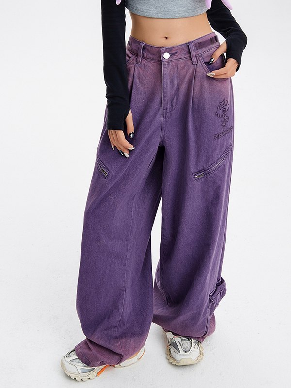 Emmiol Free shipping 2023 Star Spider Web Orint Cargo Jeans Purple S in ...