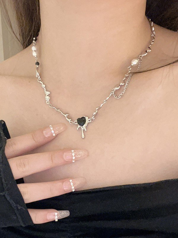 Emmiol Free shipping 2025 Drip Zircon Heart Pendant Necklace Silver ONE ...