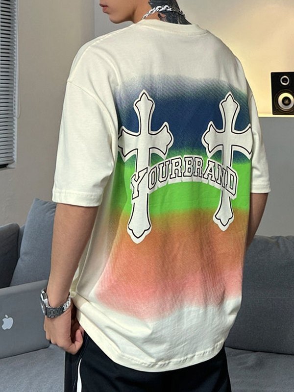 Emmiol Free shipping 2026 Men's Short Sleeve Cross Graphic Tee Beige XL ...