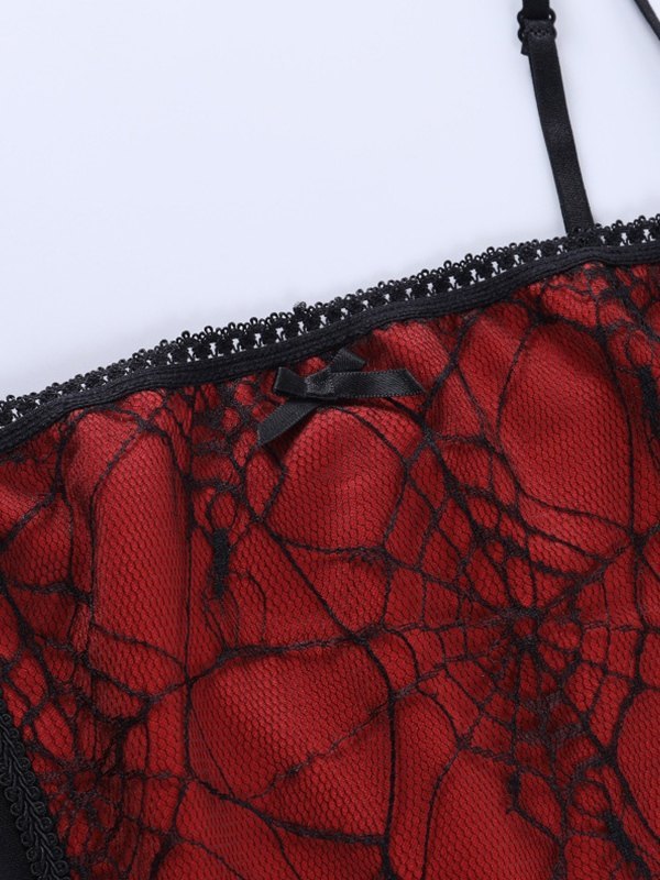 Emmiol Free shipping 2025 Patchwork Cobweb Mesh Crop Cami Top Red S in ...