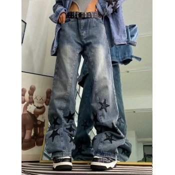 Emmiol Free shipping 2024 Vintage Denim Star Patch Boyfriend Jeans Blue ...