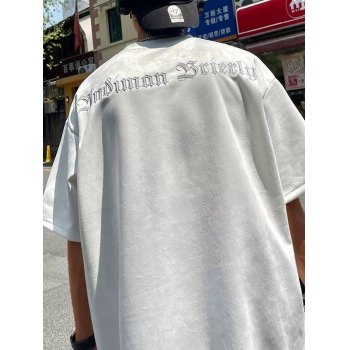 Emmiol Free shipping 2026 Men's Faux Suede Lettering Short Sleeve Tee ...