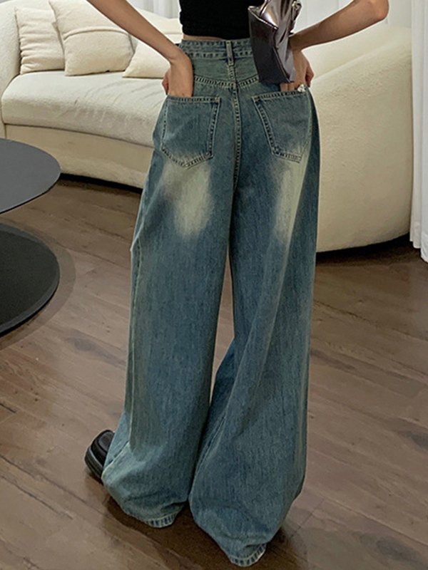 Emmiol Free shipping 2025 Vintage Ripped Wide-Leg Jeans Blue S in ...