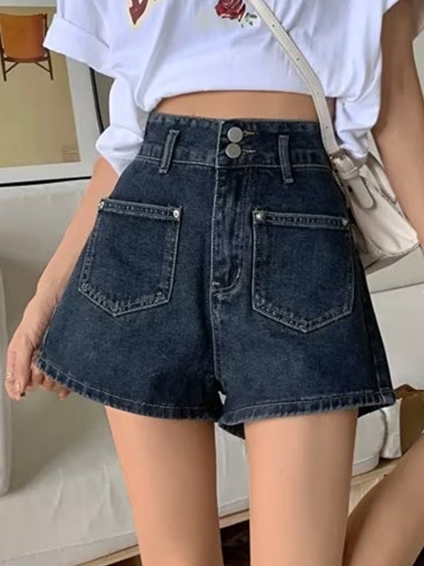 Emmiol Free Shipping 2024 High Waisted Wide Leg Denim Shorts Dark Blue Xl In Denim Shorts Online