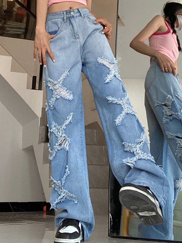 Emmiol Free shipping 2025 Street Fray Gradient Jeans Blue M in ...